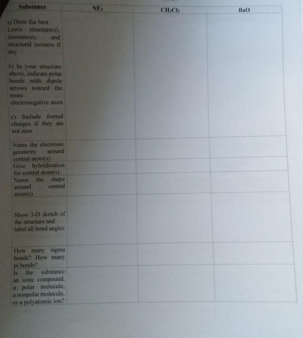 Solved Substance NE CHCI: Bao a) Draw the best Lewis | Chegg.com
