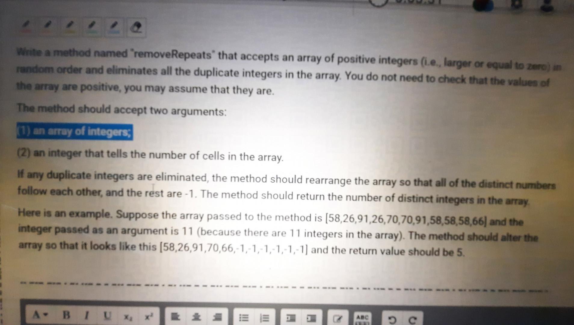 Solved Write a method named "removeRepeats" that accepts an | Chegg.com