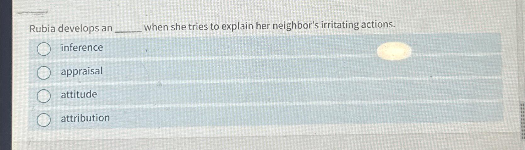 Solved Rubia develops an when she tries to explain her | Chegg.com