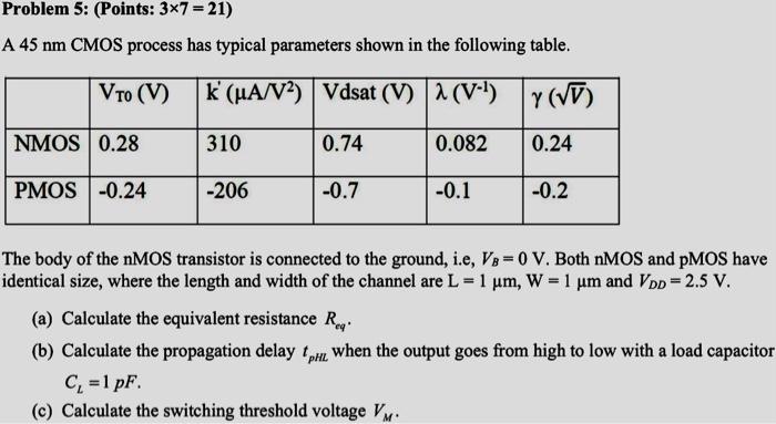 Solved Problem 5: (Points: 3×7=21 ) A 45 nm CMOS process has | Chegg.com
