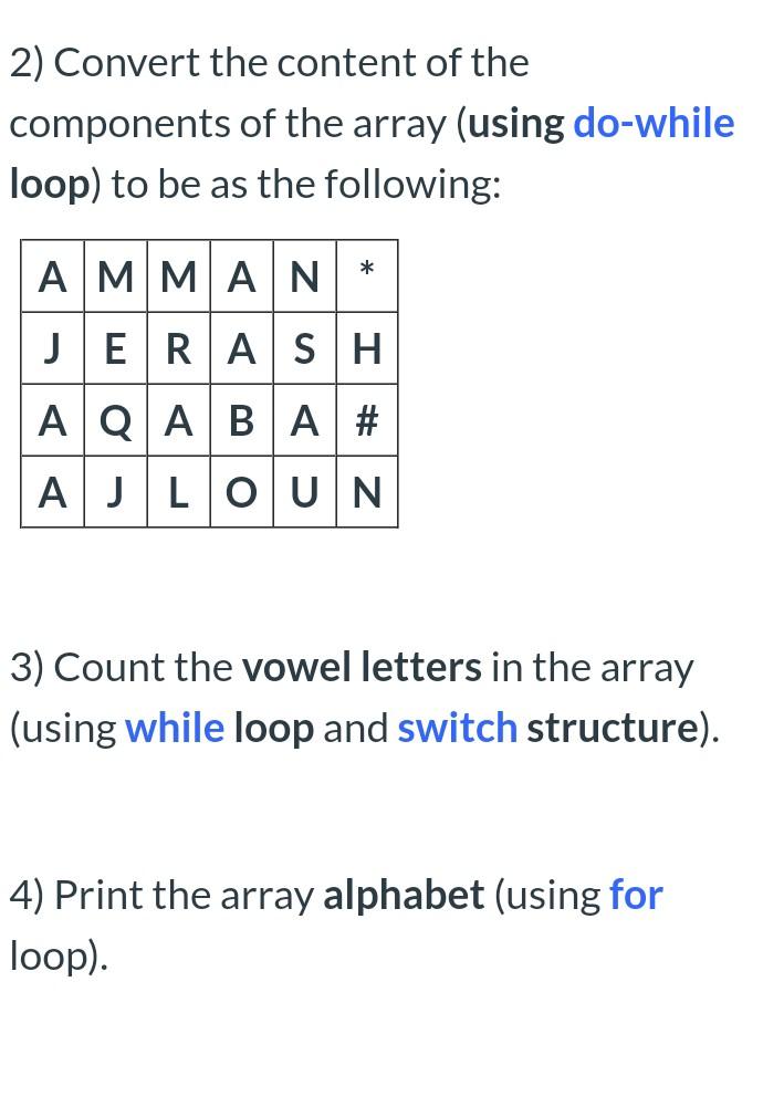 Solved Write a C++ program that declares an array alphabet | Chegg.com
