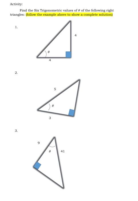 Solved TRIGONOMETRY Special Triangles and Six Trigonometric | Chegg.com