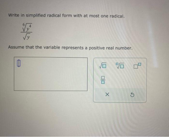 Solved Write in simplified radical form with at most one | Chegg.com
