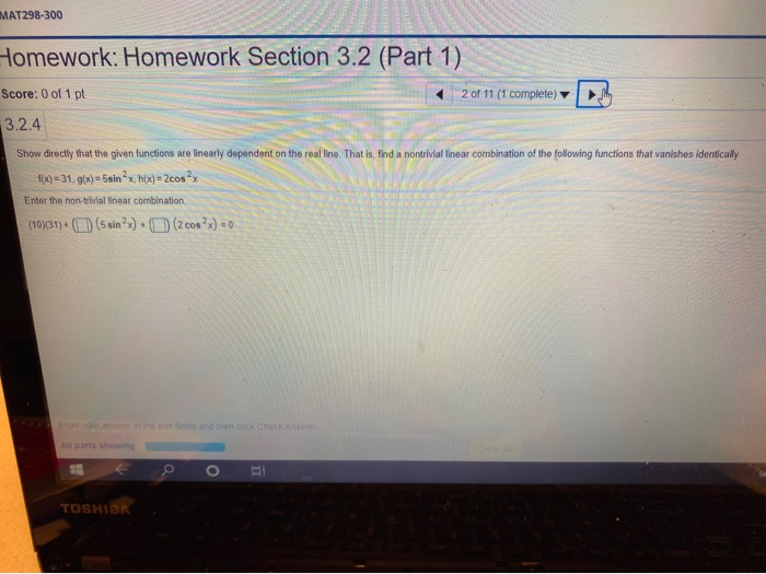 Solved MAT298-300 Homework: Homework Section 3.2 (Part 1) | Chegg.com
