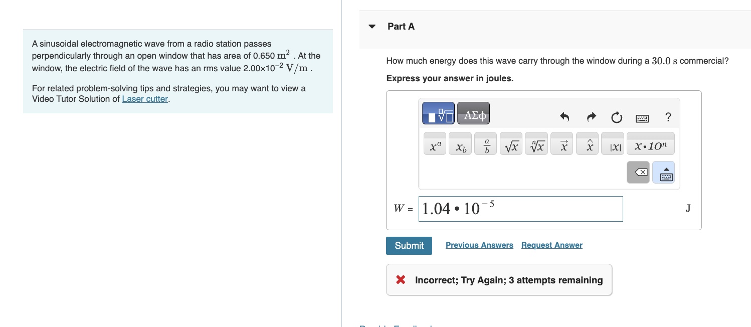 Solved Part A A sinusoidal electromagnetic wave from a radio | Chegg.com