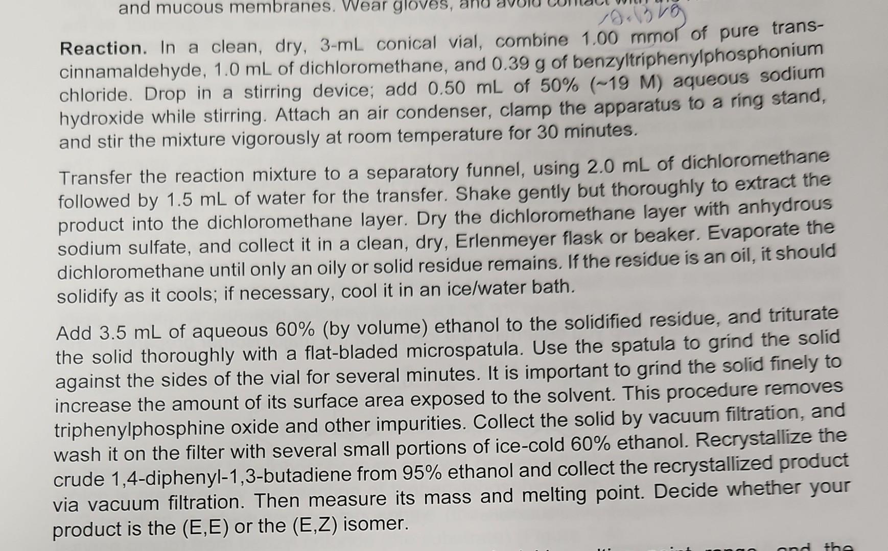 Solved Reaction. In a clean, dry, 3-mL conical vial, combine | Chegg.com
