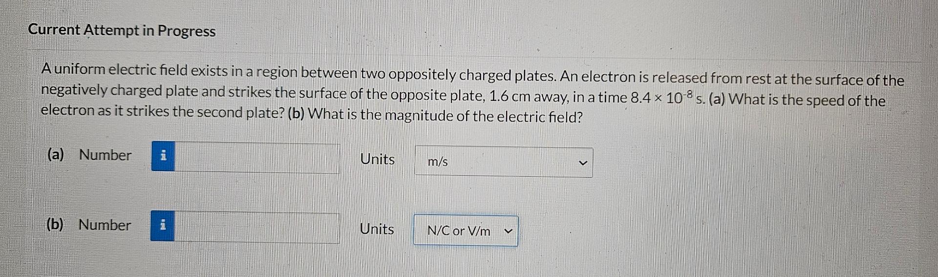 Solved Current Attempt in Progress\\nA uniform electric | Chegg.com