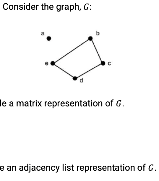 Solved Consider the graph, G :le a matrix representation of | Chegg.com Solved Consider the graph, G :le a matrix representation of | Chegg.com
