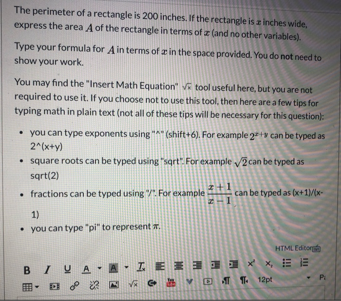 Solved The perimeter of a rectangle is 200 inches. If the | Chegg.com