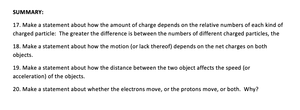 Solved SUMMARY:17. ﻿Make a statement about how the amount of | Chegg.com