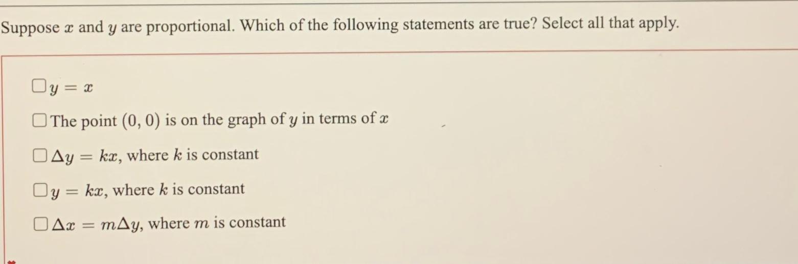 Solved Suppose x ﻿and y ﻿are proportional. Which of the | Chegg.com