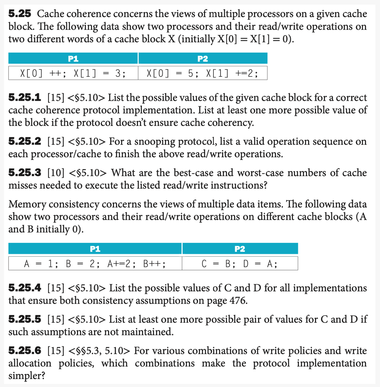 Solved 5.25 ﻿Cache coherence concerns the views of multiple | Chegg.com