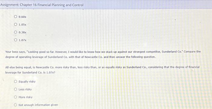 Solved Assignment: Chapter 16 Financial Planning and Control | Chegg.com