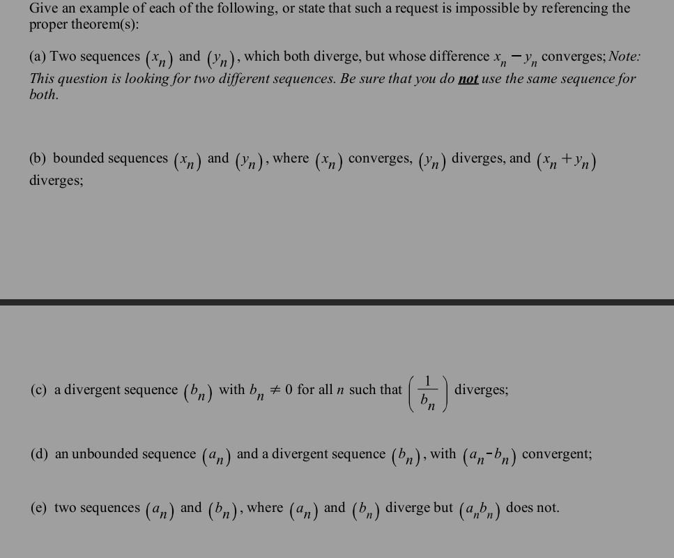 Solved proper theorem(s): (a) Two sequences (xn) and (yn), | Chegg.com