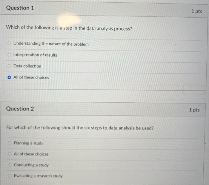 Solved Which of the following is a step in the data analysis | Chegg.com