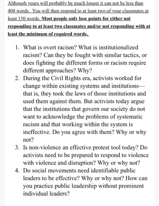 Solved What is overt racism? What is institutionalized | Chegg.com