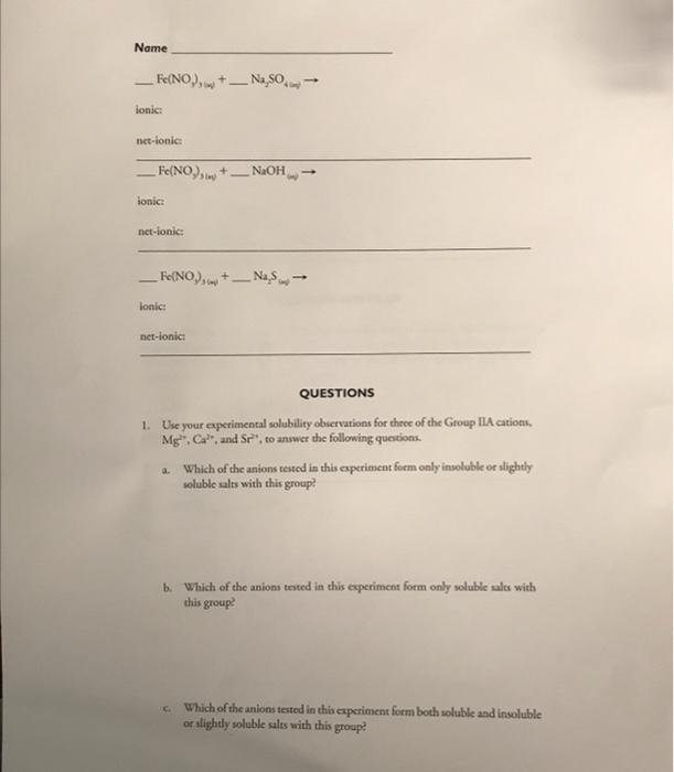 Solved EQUATION WRITE-UP Write molecular, ionic, and | Chegg.com