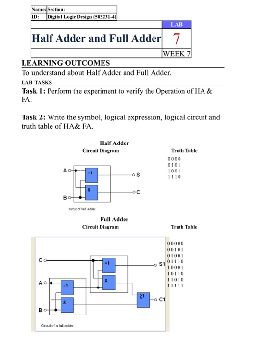 Solved Name: Section: ID: Digital Logic Design (503231-4) | Chegg.com