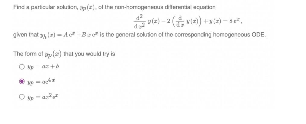 Solved Find a particular solution, yp(x), of the | Chegg.com