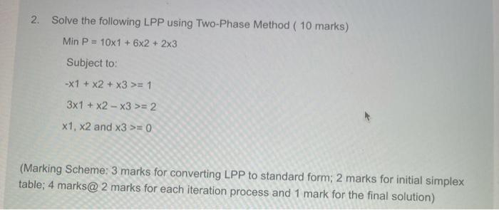 Solved 2. Solve the following LPP using Two-Phase Method ( | Chegg.com