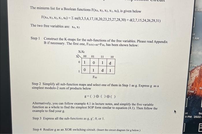 Solved The minterm list for a Boolean functions | Chegg.com