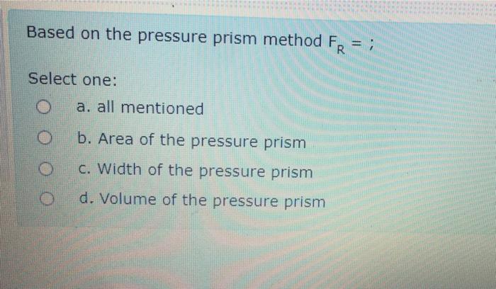 Solved Based on the pressure prism method F 3 R Select one: | Chegg.com