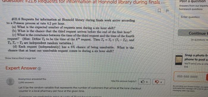 Solved n: 21.6 Requests for information at Honnold library | Chegg.com
