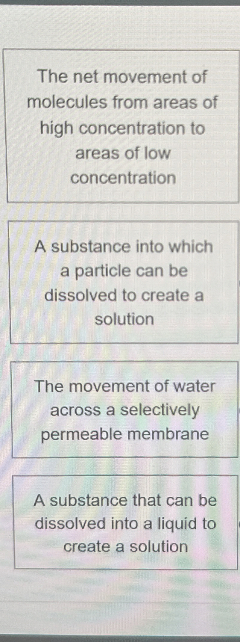 Solved The net movement of molecules from areas of high | Chegg.com