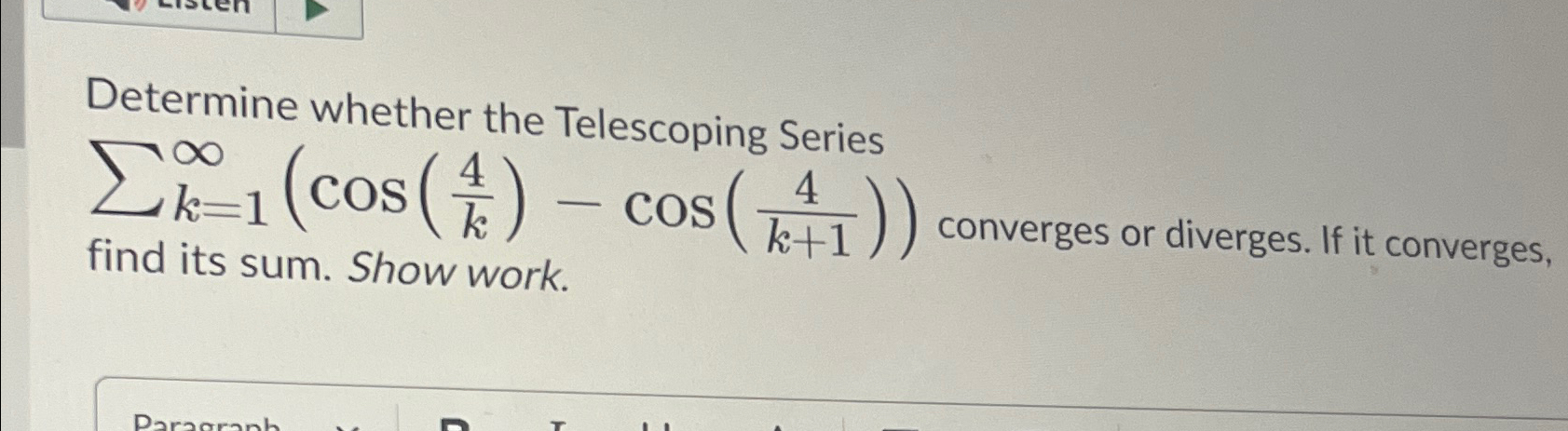 Solved Determine whether the Telescoping | Chegg.com