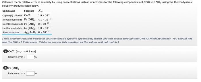 Calculate the % relative error in solubility by using | Chegg.com
