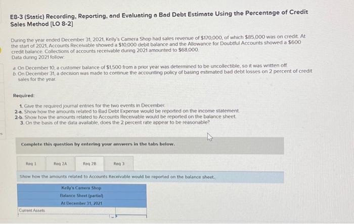 Solved es E8-3 (Static) Recording, Reporting, and Evaluating | Chegg.com