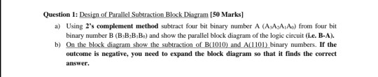 Solved Question 1: Design of Parallel Subtraction Block | Chegg.com