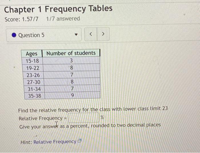 Solved Chapter 1 Frequency Tables Score: 1.57/7 1/7 answered | Chegg.com