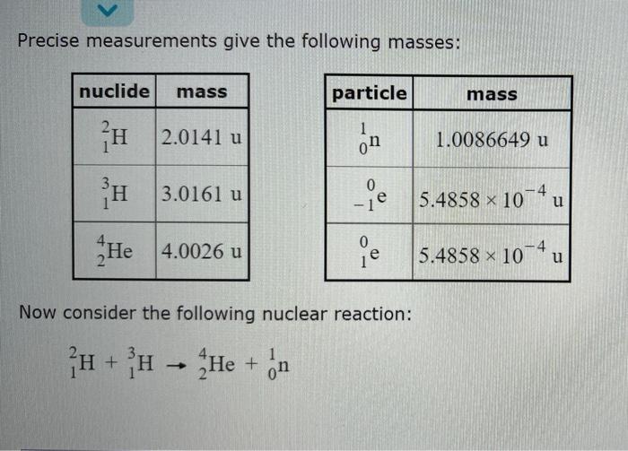 Solved Precise measurements give the following masses: | Chegg.com