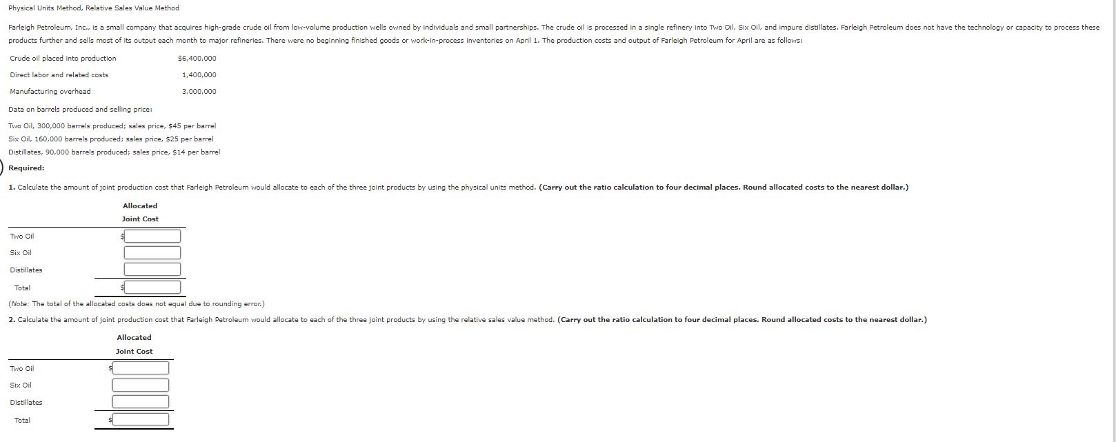 Solved Physical Units Method, Relative Sales Value | Chegg.com