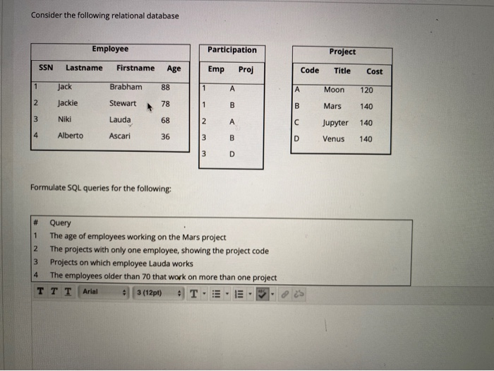Solved Consider the following relational database Employee | Chegg.com