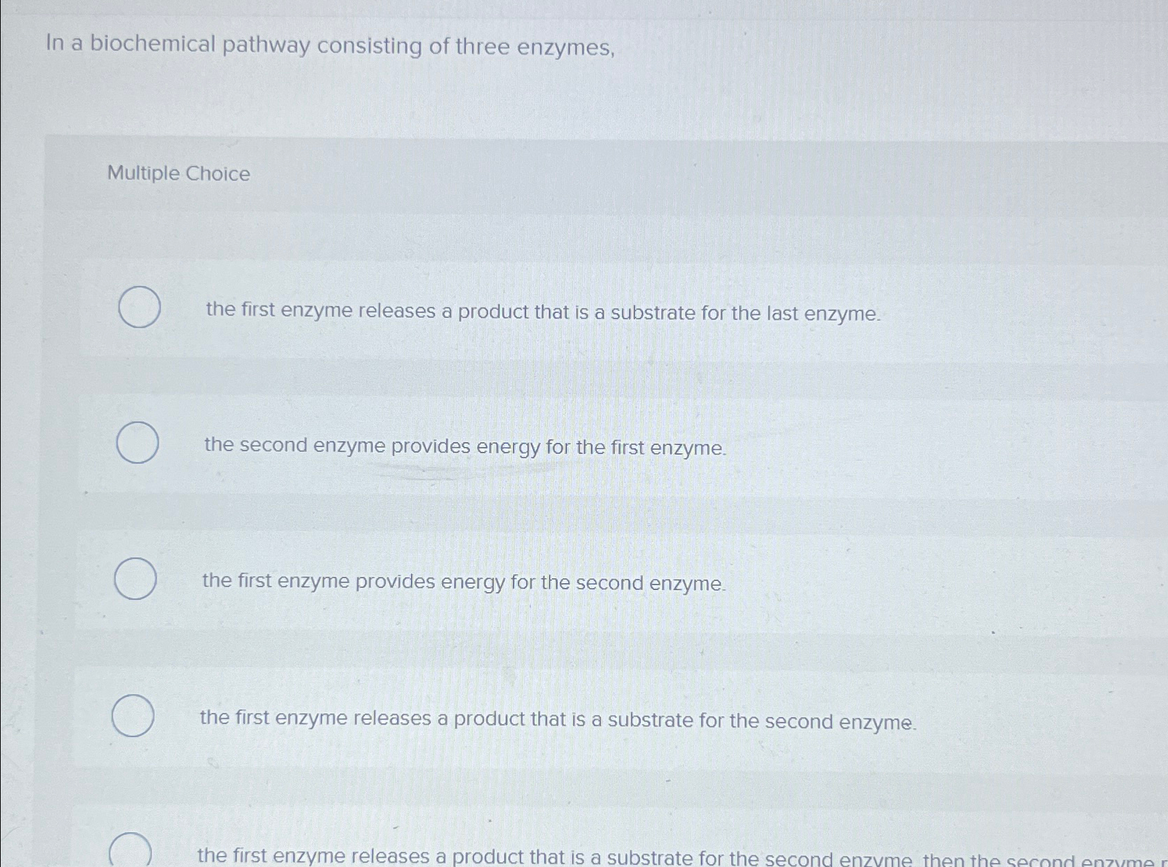 Solved In a biochemical pathway consisting of three | Chegg.com