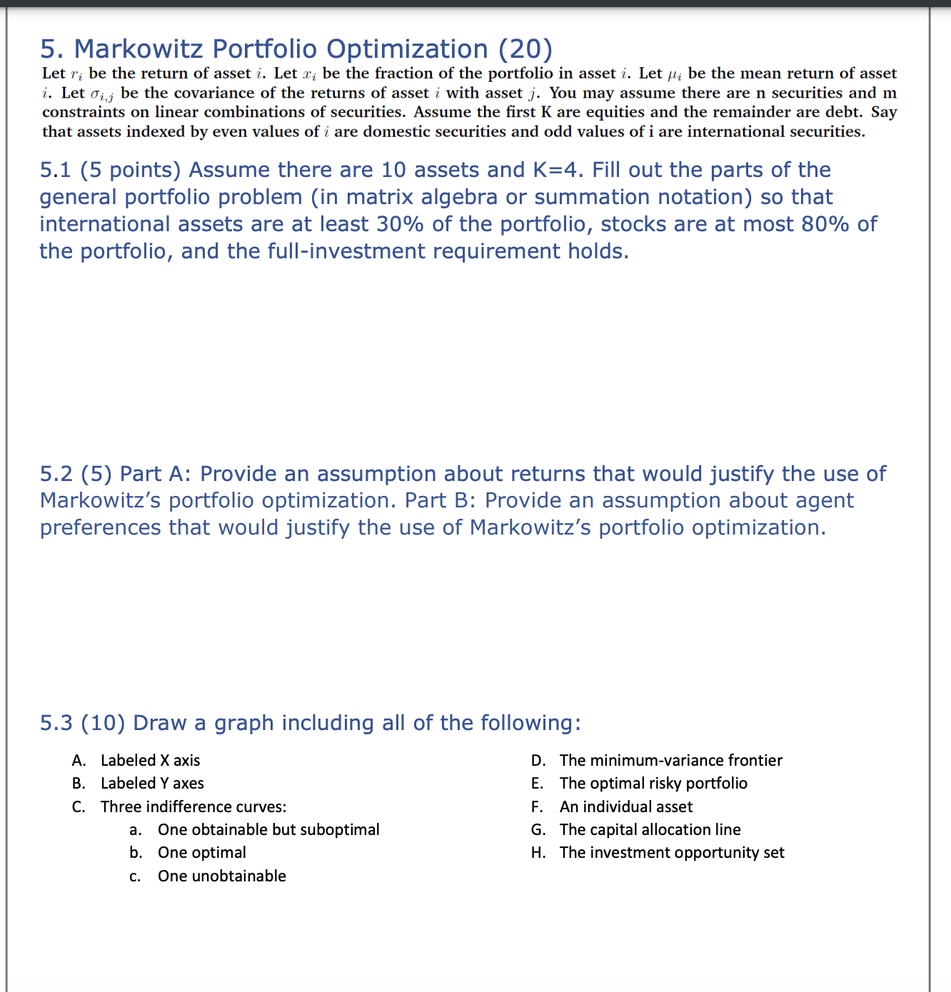 Solved Markowitz Portfolio Optimization (20)Let ri ﻿be the | Chegg.com