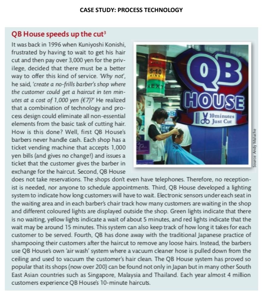 Solved CASE STUDY: PROCESS TECHNOLOGY QB House speeds up the | Chegg.com
