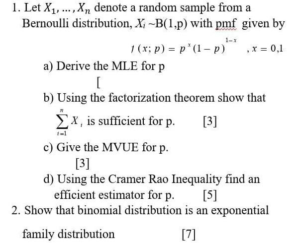 Solved 1. Let X1,…,Xn denote a random sample from a | Chegg.com