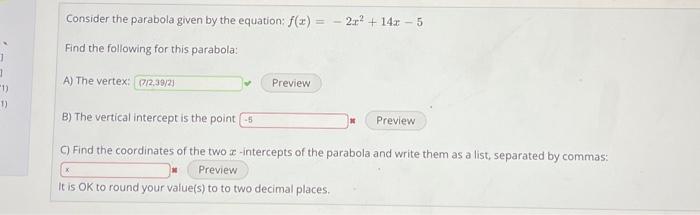 Solved 3 1) 1) Consider the parabola given by the equation: | Chegg.com