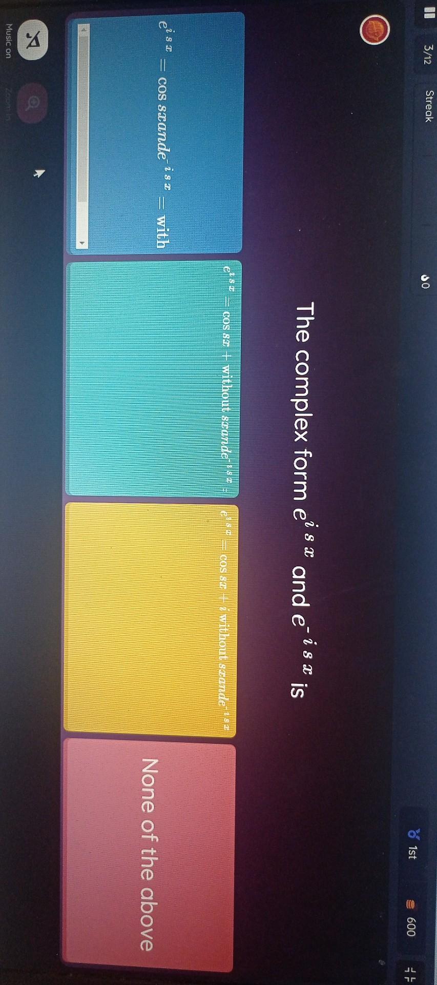 Solved 3/12 Streak ა0 1st 600 חר is a The complex form eis x | Chegg.com