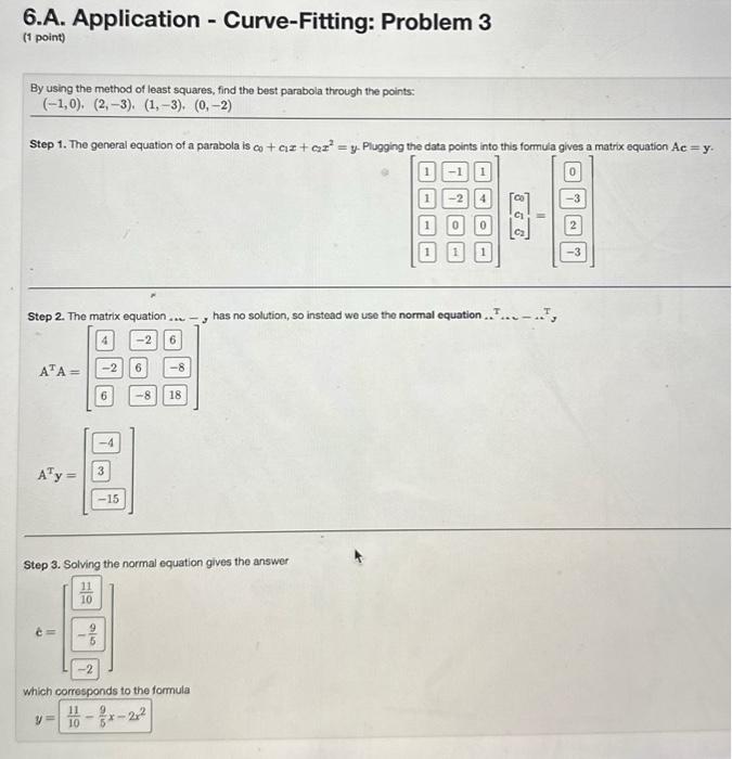 Solved 6.A. Application - Curve-Fitting: Problem 3 (1 point) | Chegg.com