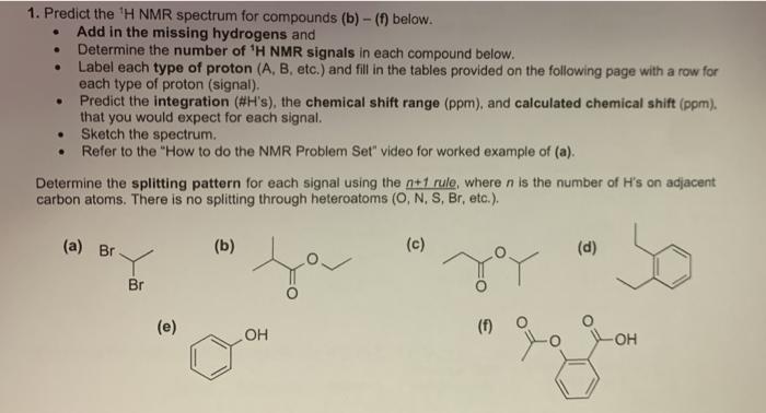 Solved 1. Predict the 'H NMR spectrum for compounds (b) - | Chegg.com