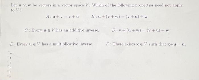 Solved Lin Alg. Let u, v, w be vectors in a vector space V. | Chegg.com