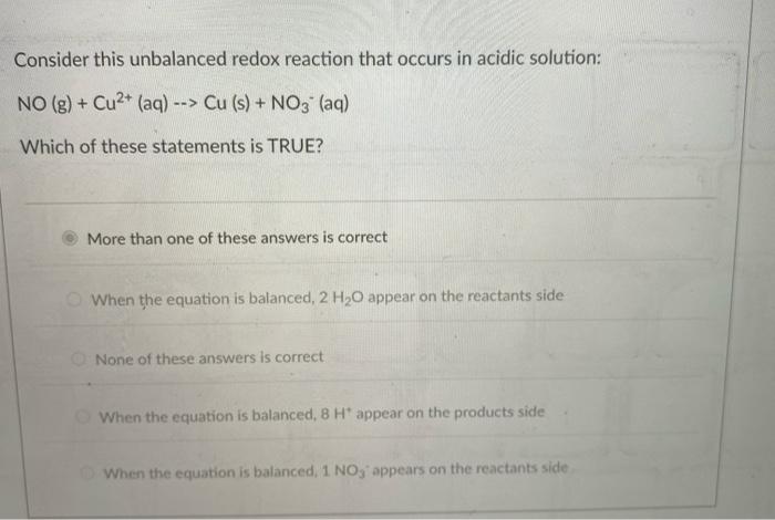 Solved Consider this unbalanced redox reaction that occurs | Chegg.com