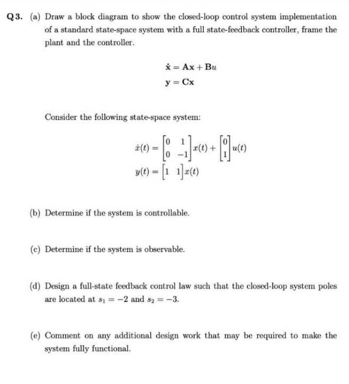 Solved Q3. (a) Draw a block diagram to show the closed-loop | Chegg.com