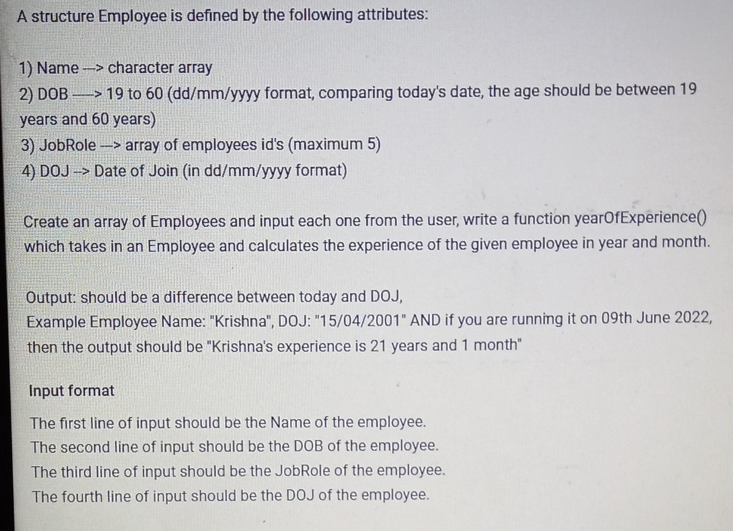 Solved A structure Employee is defined by the following | Chegg.com