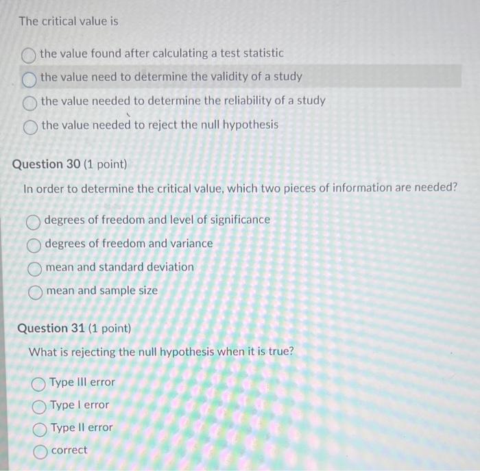 Solved The critical value is the value found after | Chegg.com