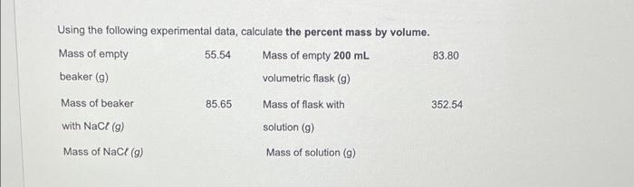 Solved Using the following experimental data, calculate the | Chegg.com